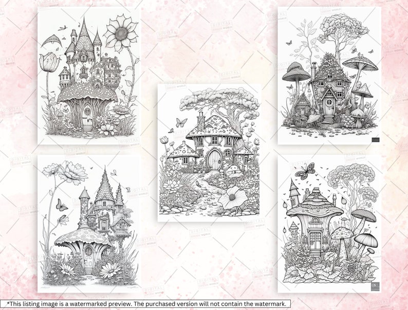 33 Mushroom House Coloring Page Book Adults Kids Instant - Etsy
