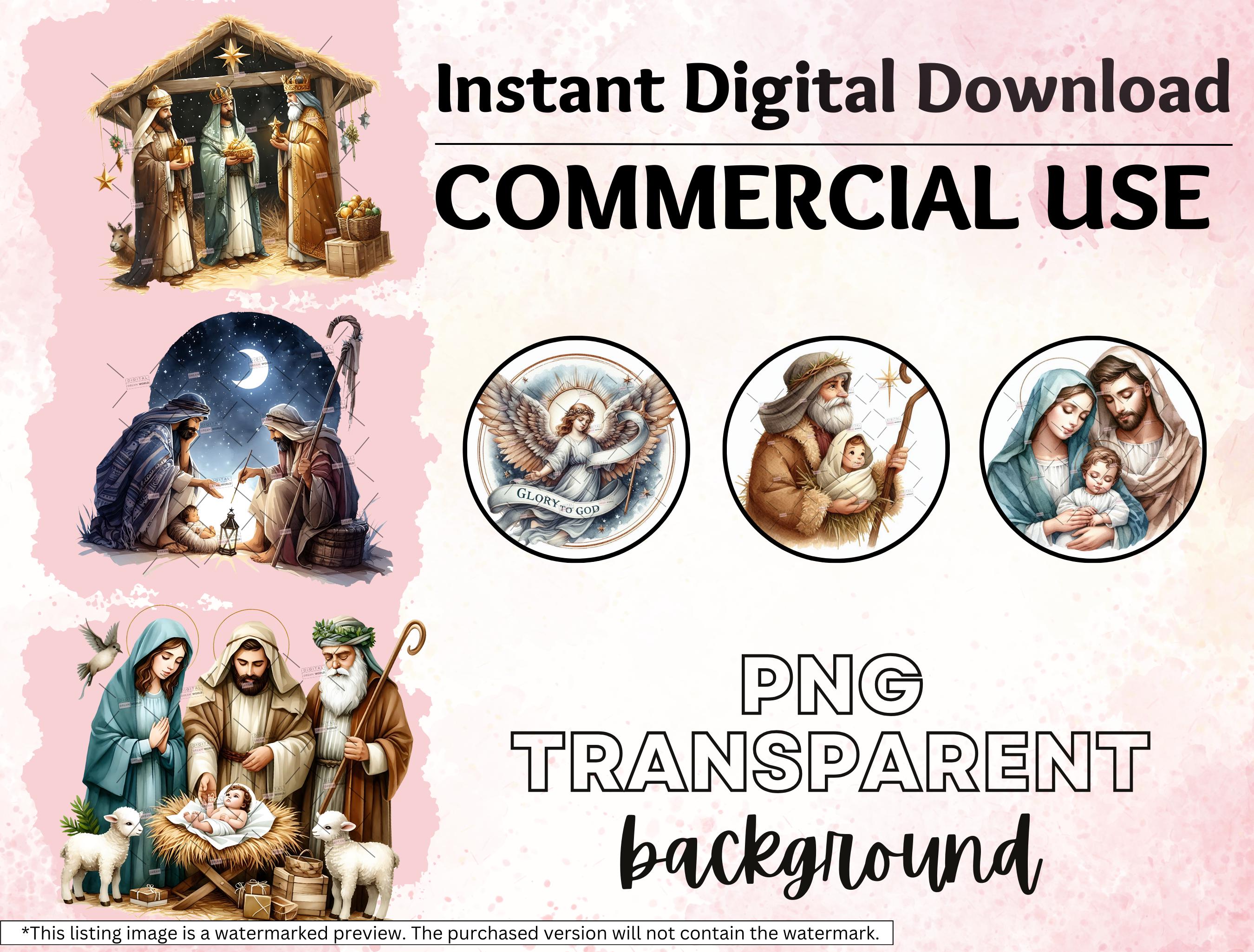 35 Watercolor Christmas Nativity Scene Clipart Bundle, Jesus PNG, Jesus ...