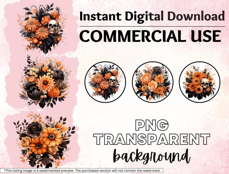 Watercolor Halloween Flowers Clipart, Orange and Black Florals (digital ...