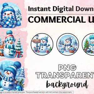 40 Watercolor Blue Snowman Clipart Bundle, Winter Holiday Festive ...