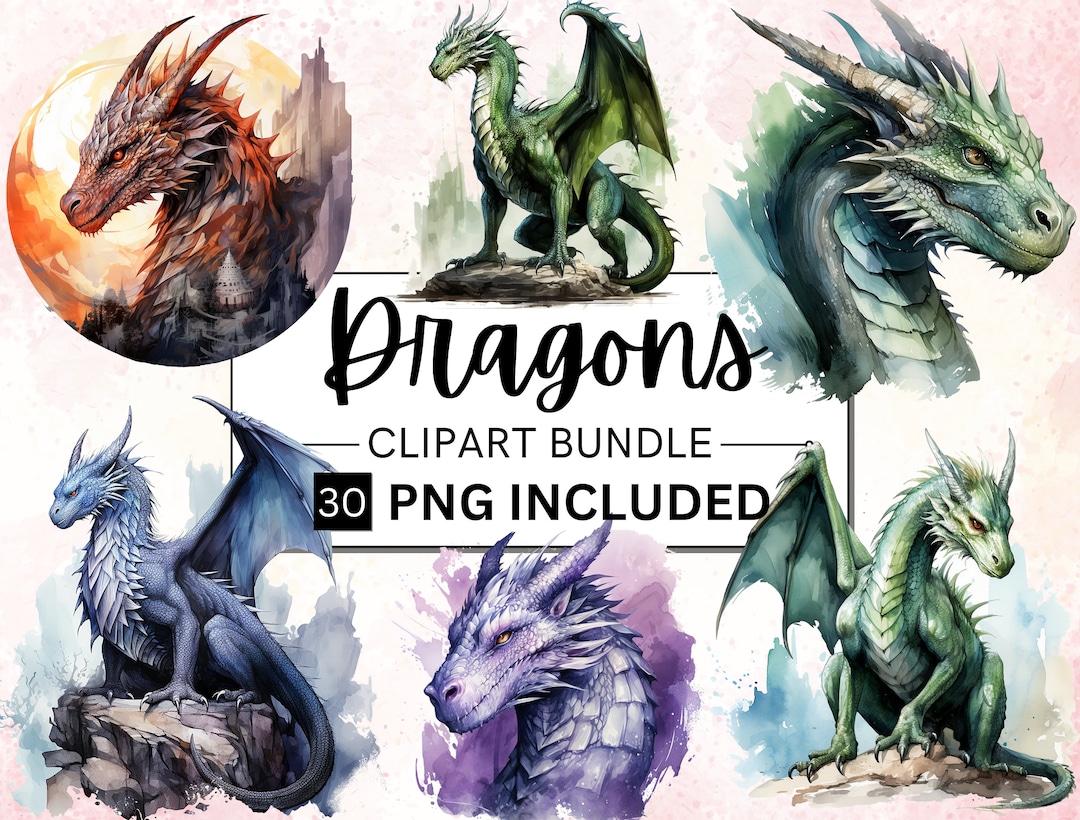 30 Watercolor Dragons Clipart, Dragon PNG | Dragon Commercial Use ...