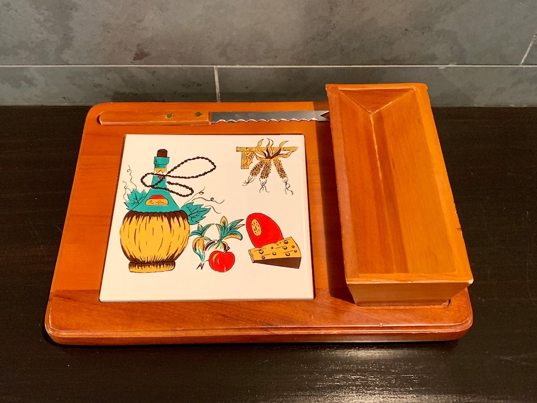 Vintage MCM Milbern Cheese Board With Magnetic Knife Holder, Trivet and ...