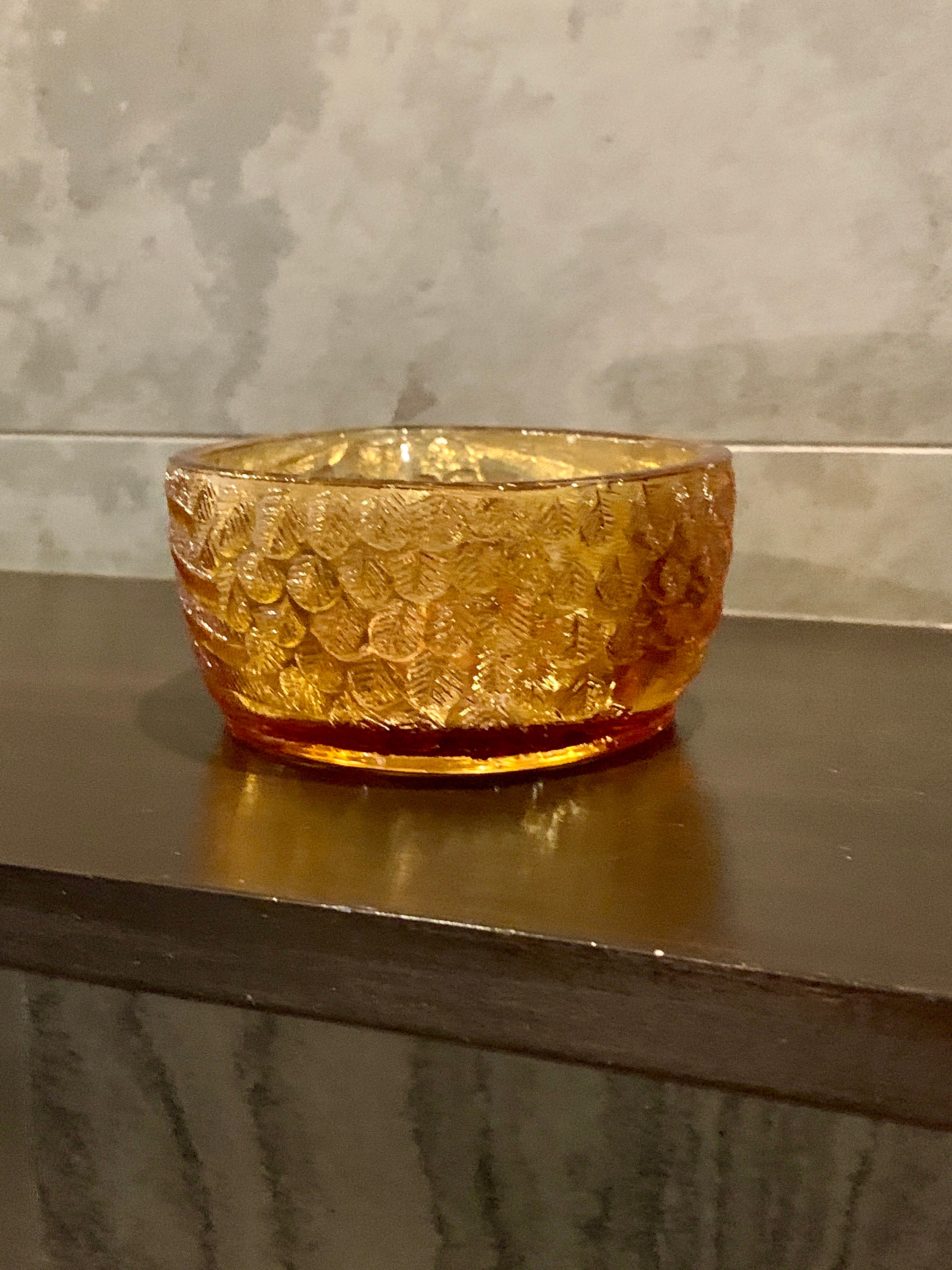 Vintage RARE 1930's MCM Amber Glass Feather Relief, Teardrop Shaped ...