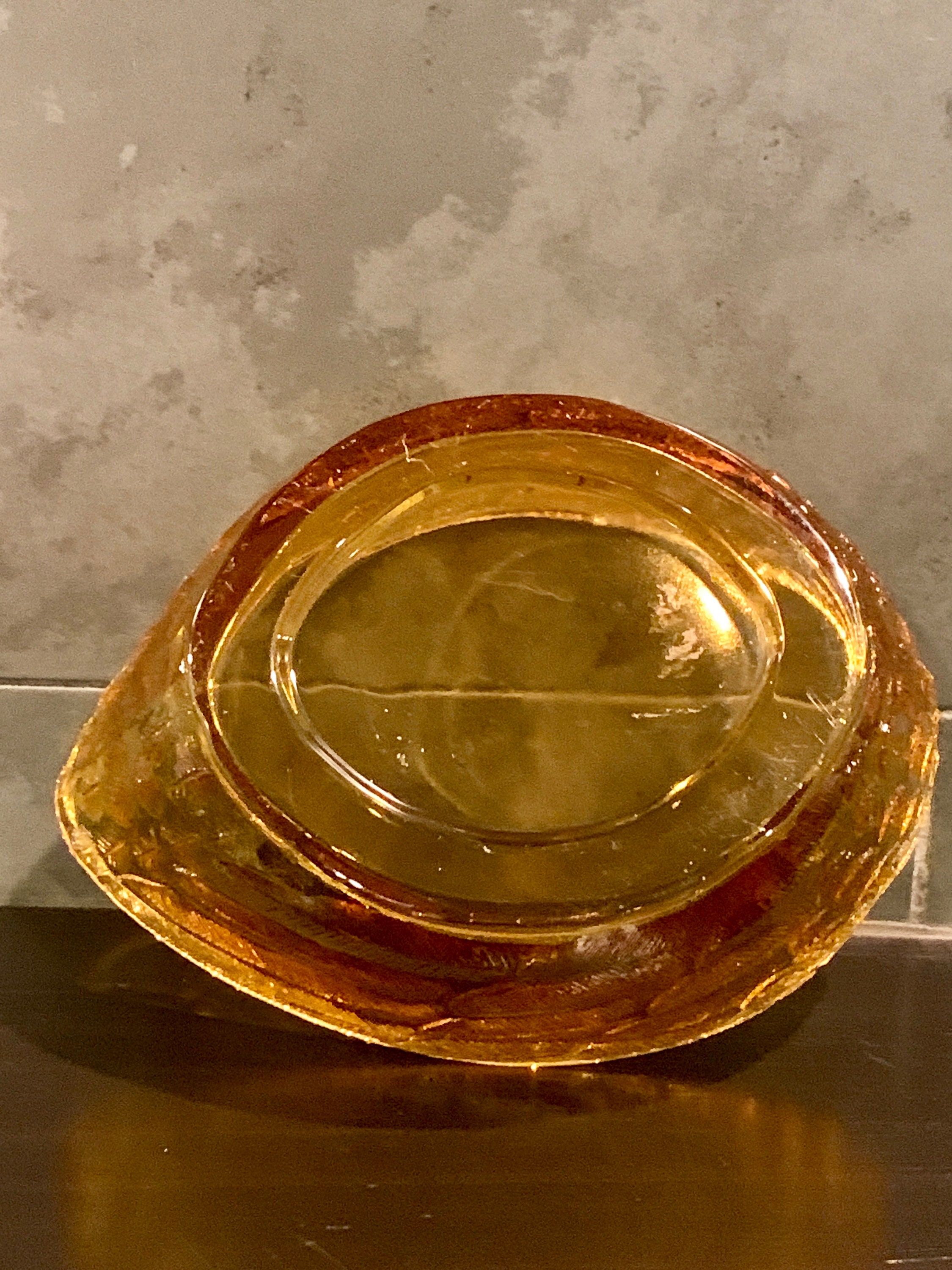 Vintage RARE 1930's MCM Amber Glass Feather Relief, Teardrop Shaped ...