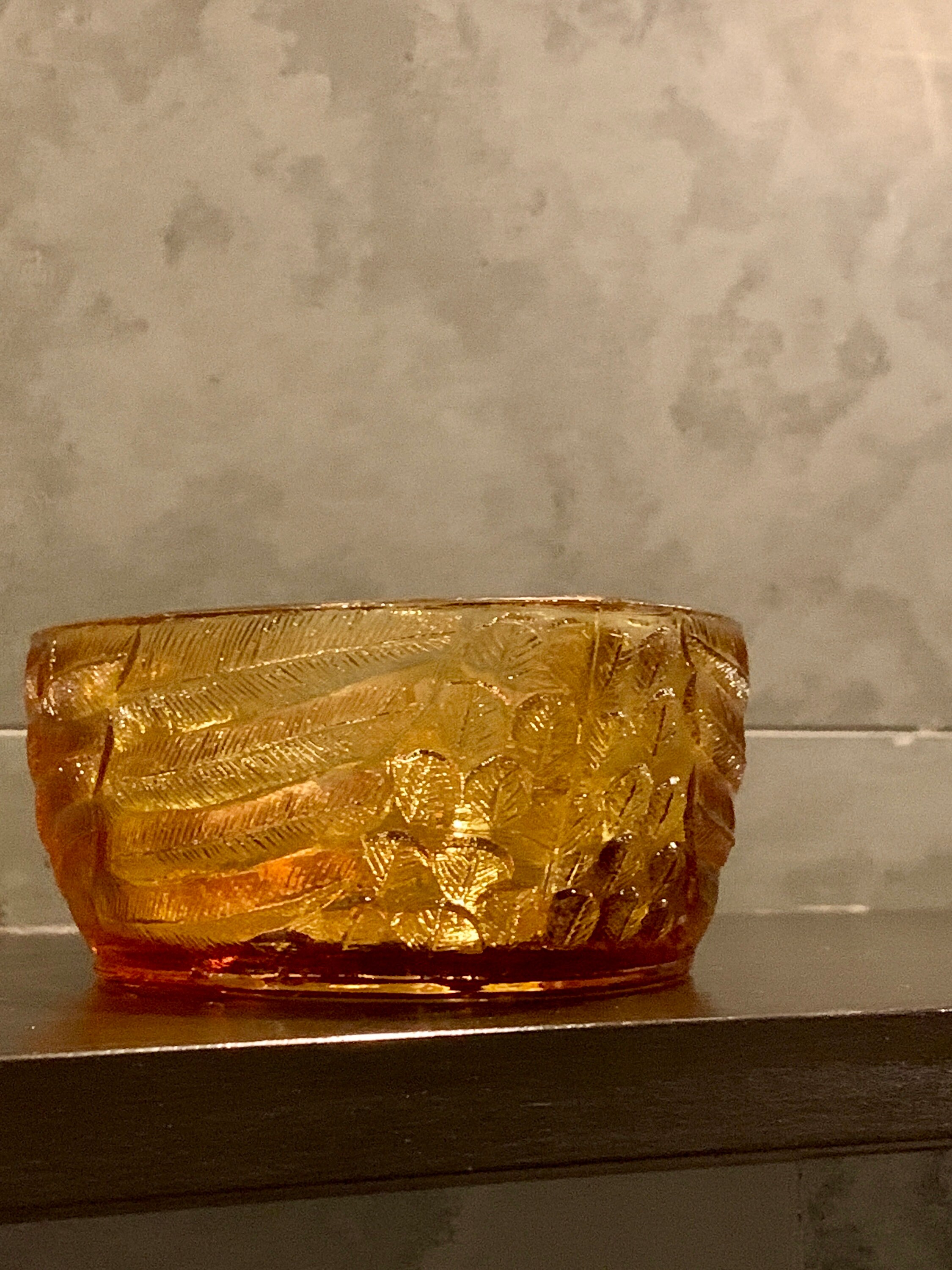 Vintage RARE 1930's MCM Amber Glass Feather Relief, Teardrop Shaped ...