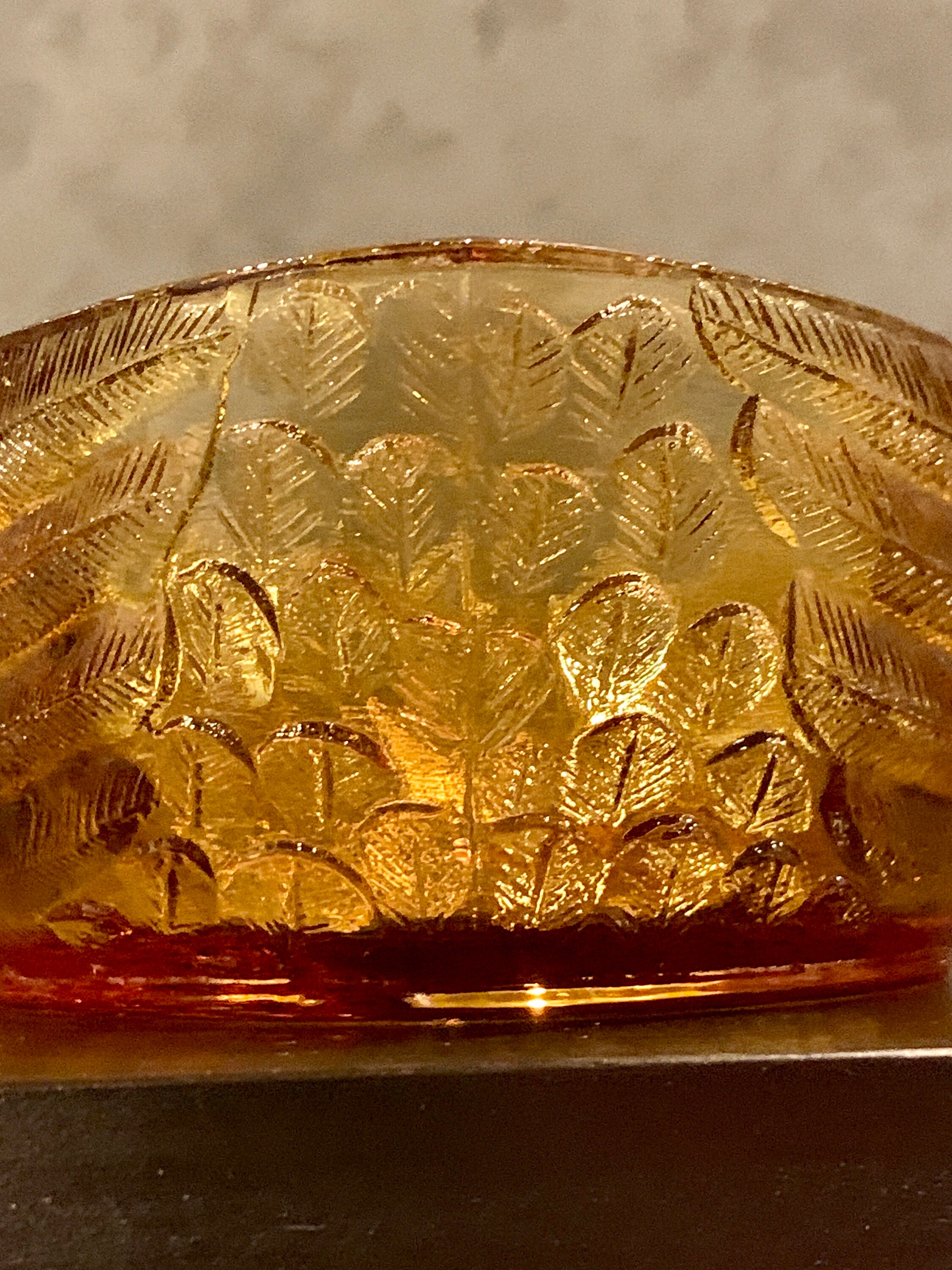 Vintage RARE 1930's MCM Amber Glass Feather Relief, Teardrop Shaped ...