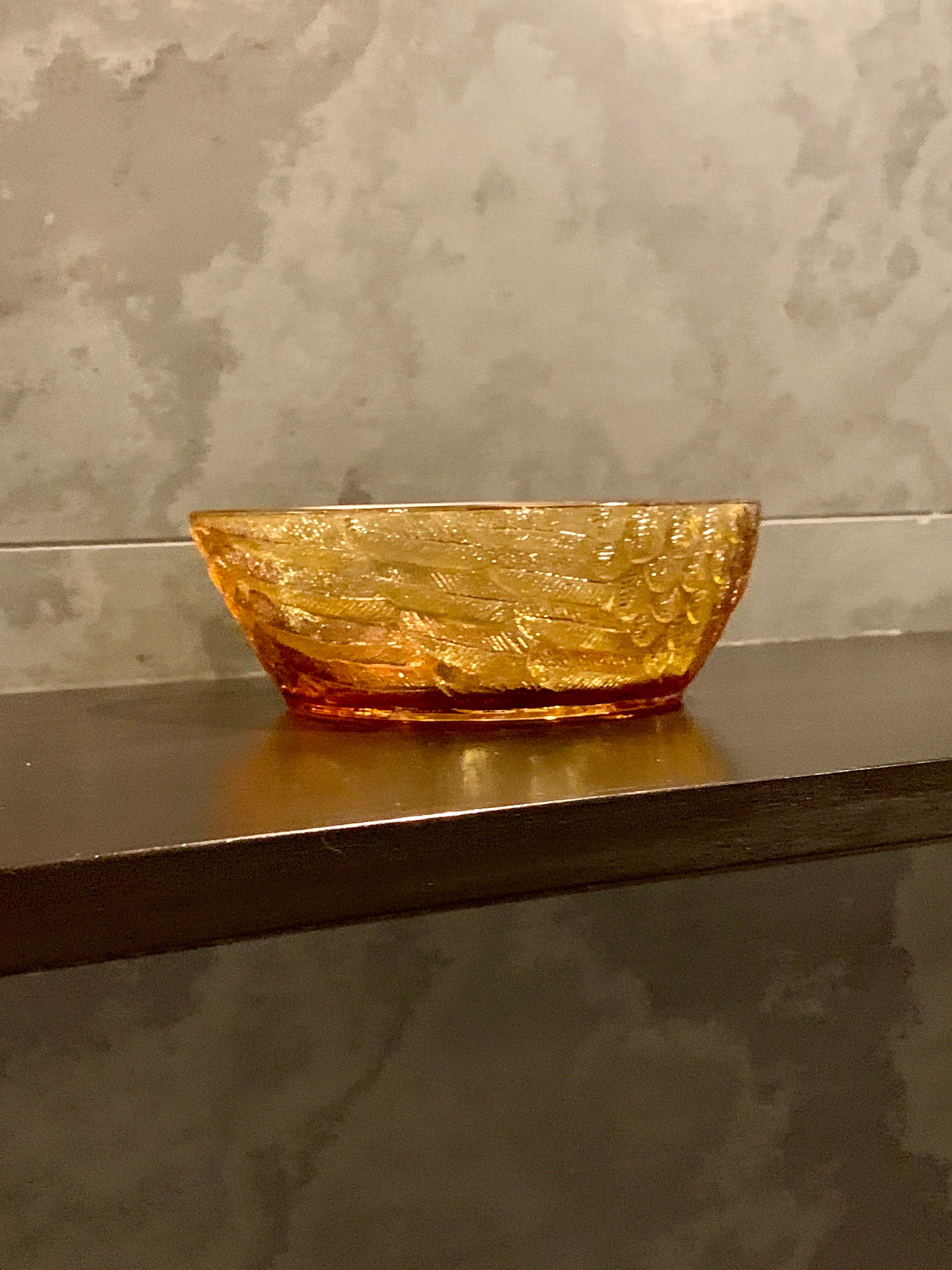 Vintage RARE 1930's MCM Amber Glass Feather Relief, Teardrop Shaped ...