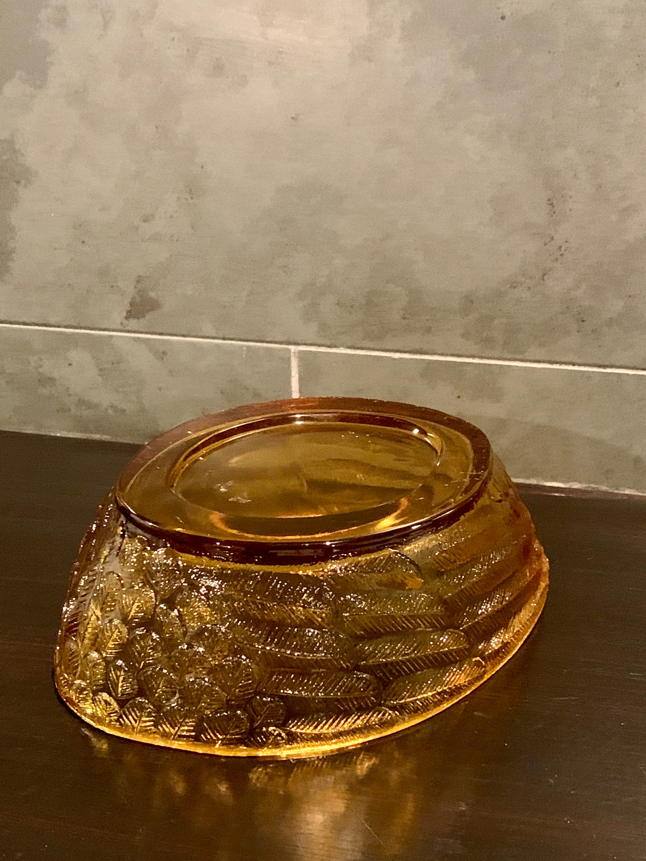 Vintage RARE 1930's MCM Amber Glass Feather Relief, Teardrop Shaped ...
