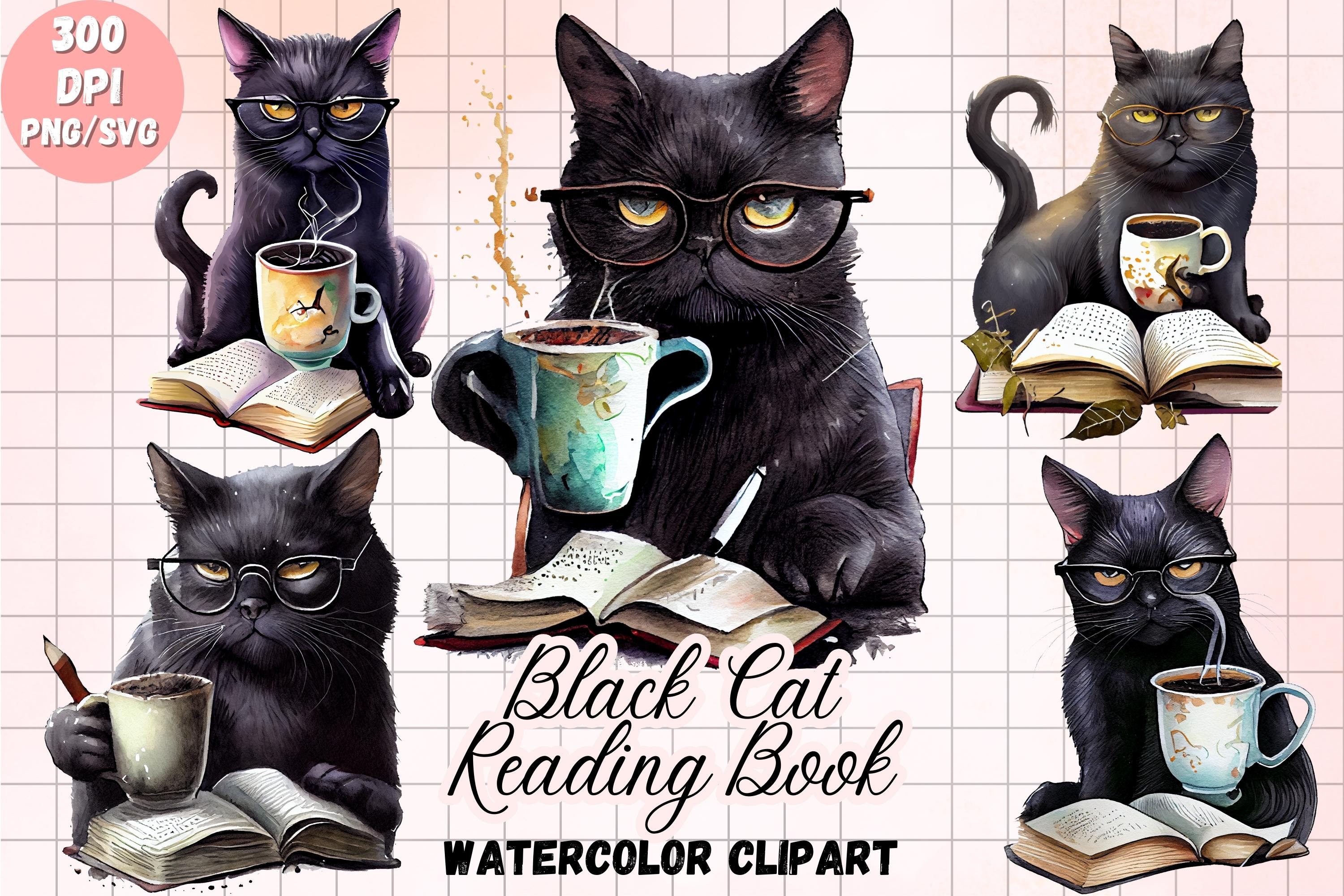 Cat Reading Clip Art