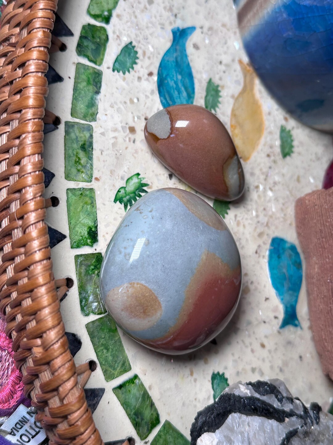 Blue and Brown Pollychrome Jasper Palm Stone Set - Etsy