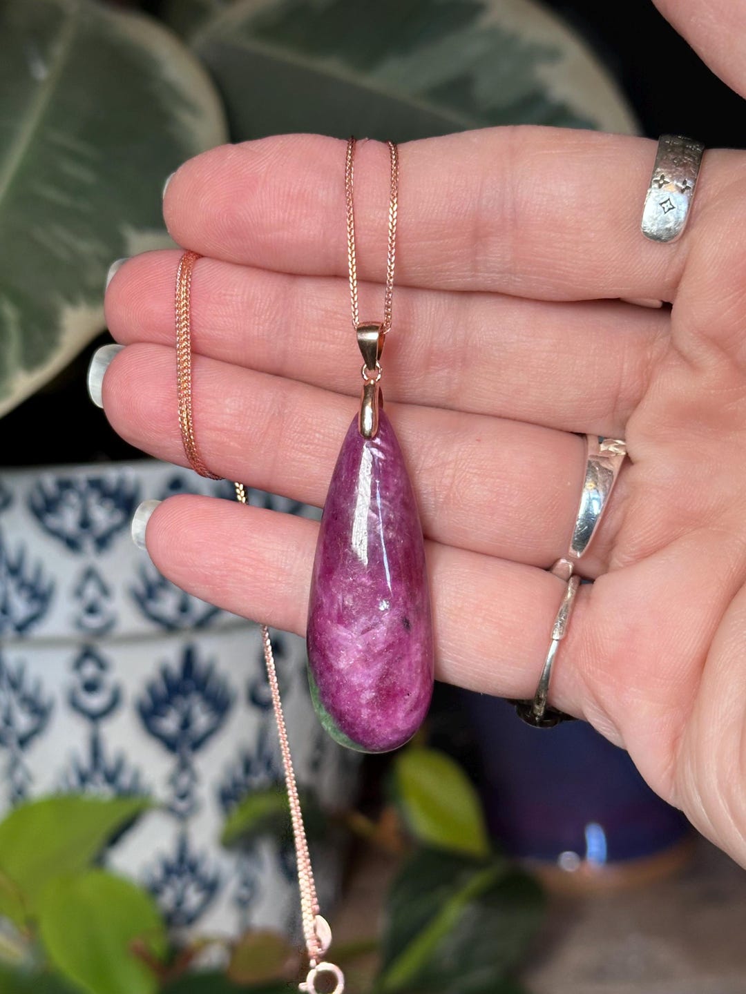 Flashy Ruby Zoisite Pendant in Copper Coated 925 Silver Clasp and Chain ...