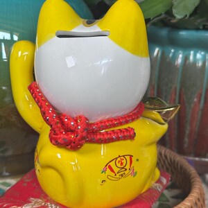 Pink OR Yellow Porcelain Ceramic Lucky Cat. Money Cat, Fortune Cat ...