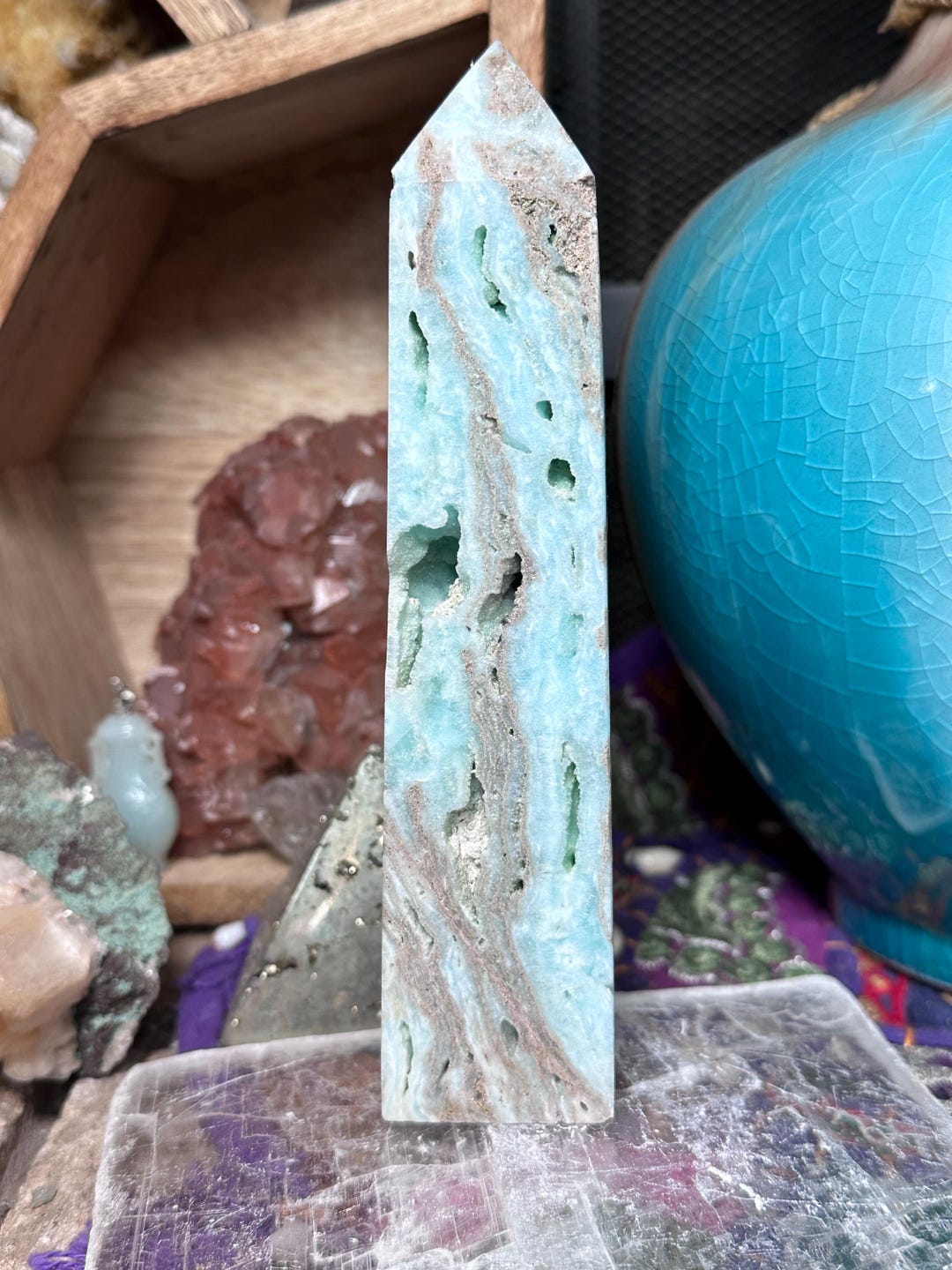 Hemimorphite Tower With Druzy - Etsy