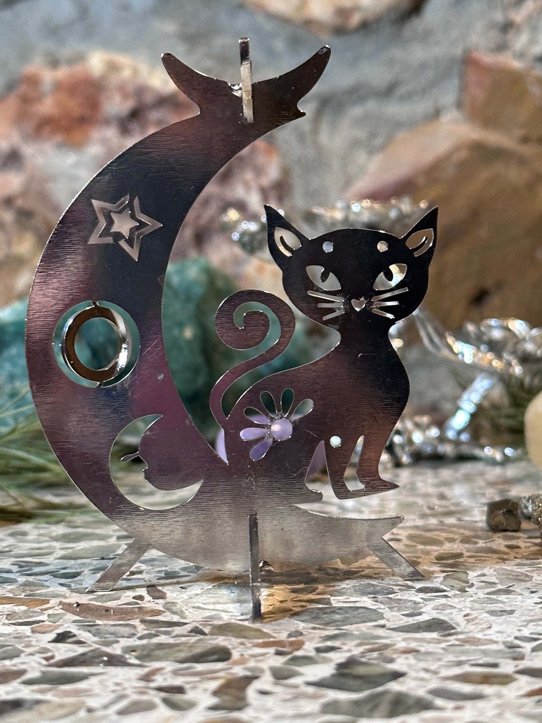 Metal Black Silver or Gold Retro Cat Sphere Stand - Etsy