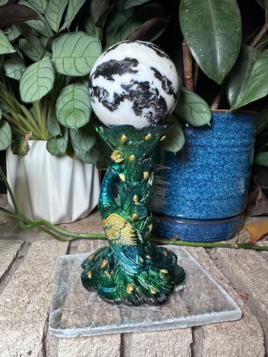 Green and Blue Peacock Sphere Stand - Etsy