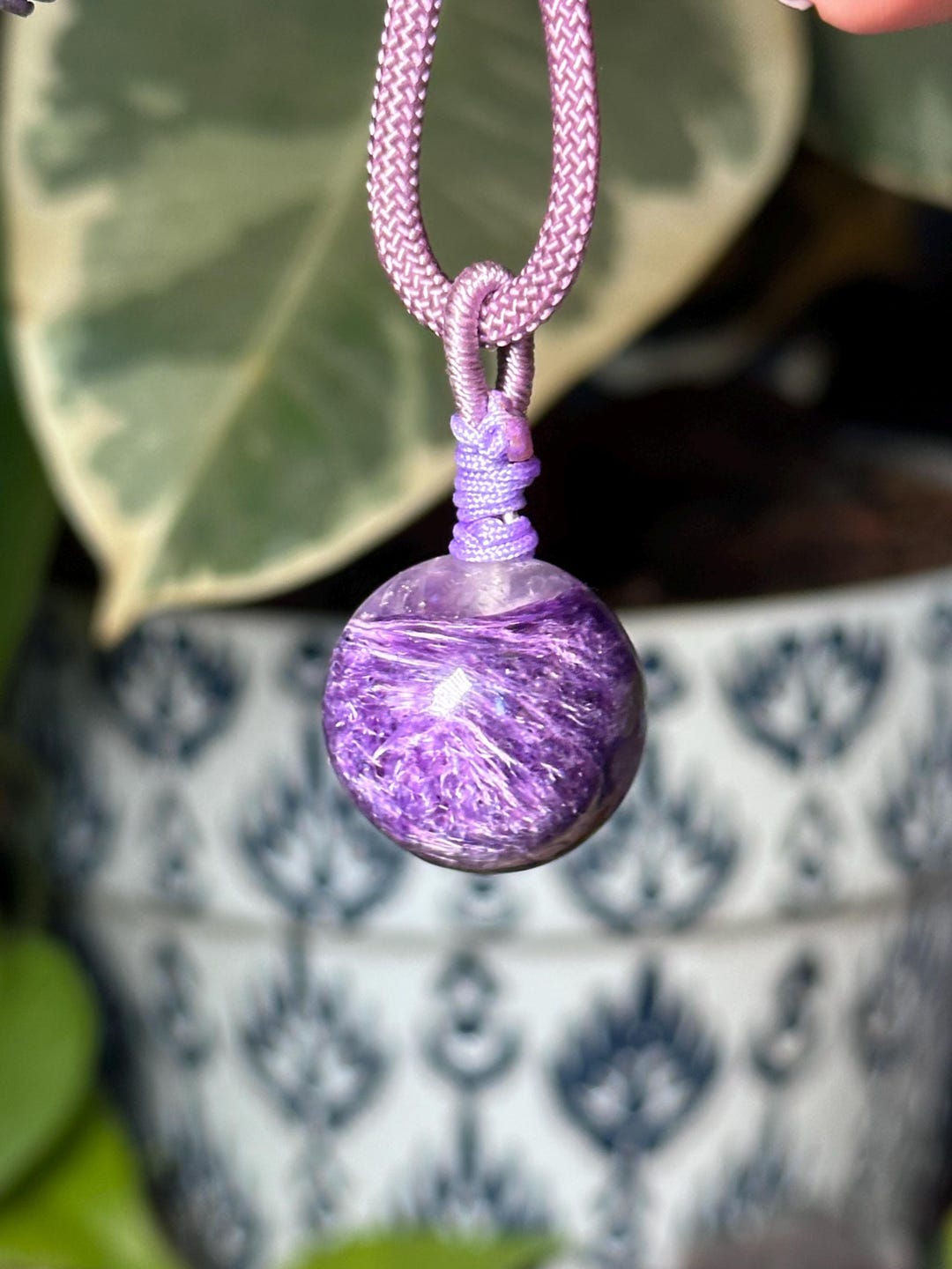 Charoite and Quartz With Rainbow Sphere on Adjustable Cord Necklace - Etsy
