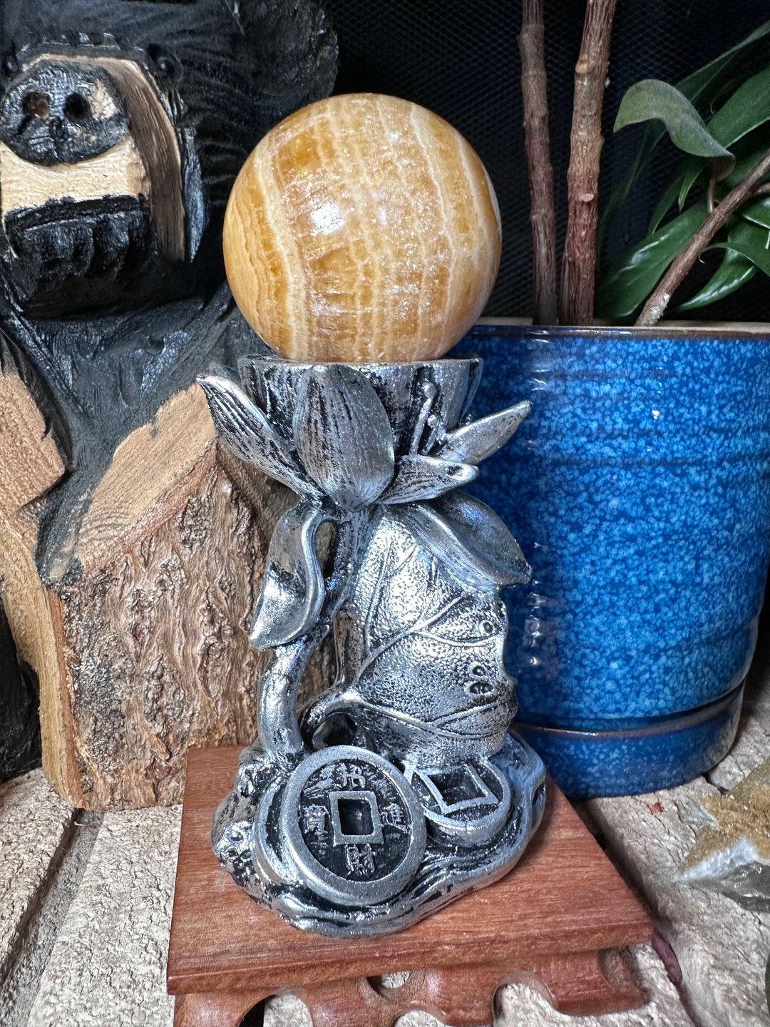 Sphere Stand. Frog on Lilly Pad With Money Coins - Etsy