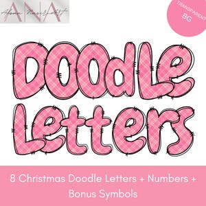 Pink Christmas Doodle Letters Clip Art & Numbers, Alphabet Set, Retro ...