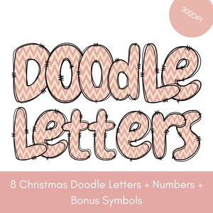 Pink Christmas Doodle Letters Clip Art & Numbers, Alphabet Set, Retro ...