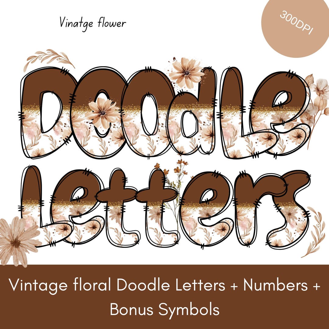 Watercolor Floral Doodle Letters PNG Vintage Flowers Alpha Set Boho ...