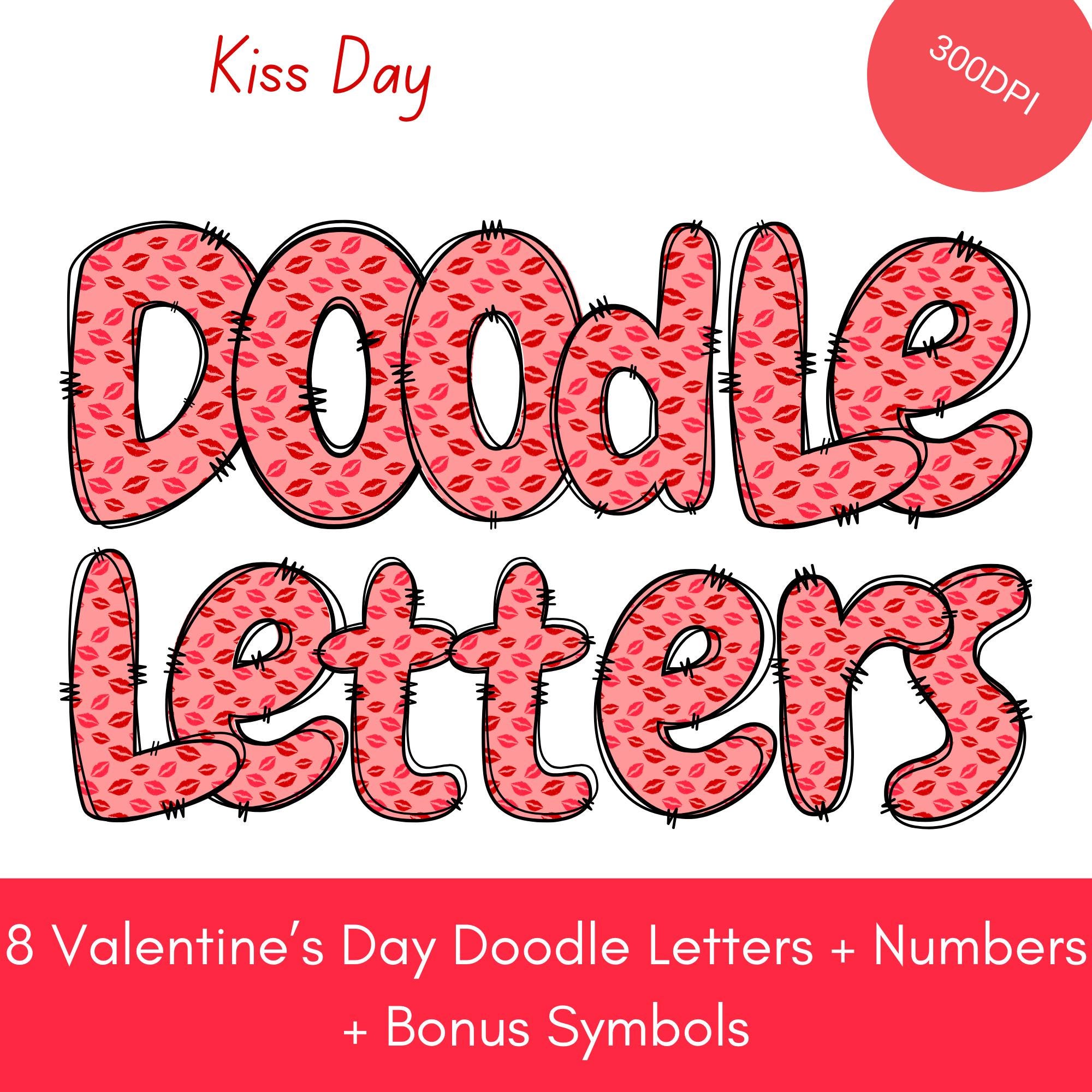 Valentines Day Doodle Letters Clip Art & Numbers, Alphabet Set, Retro ...