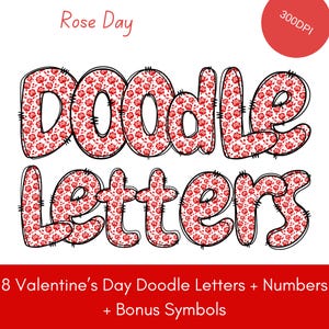 Valentines Day Doodle Letters Clip Art & Numbers, Alphabet Set, Retro ...