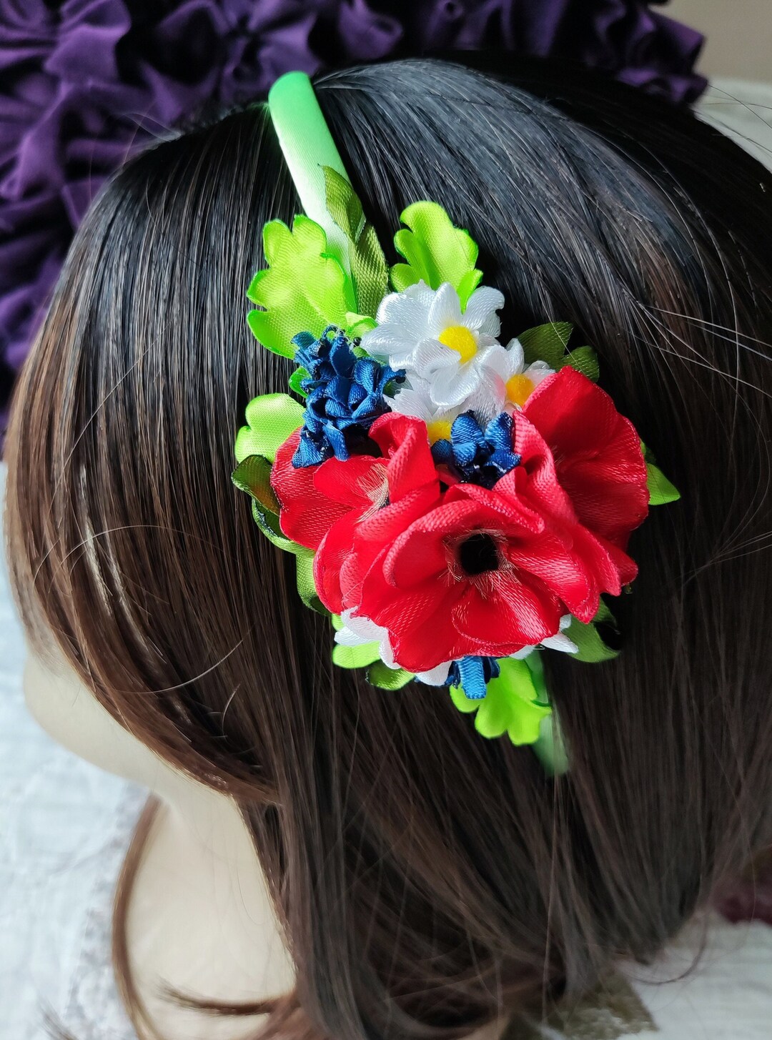 Handmade Flower Tiara With Fire-molded Ribbon. Wildflowers, Poppies ...