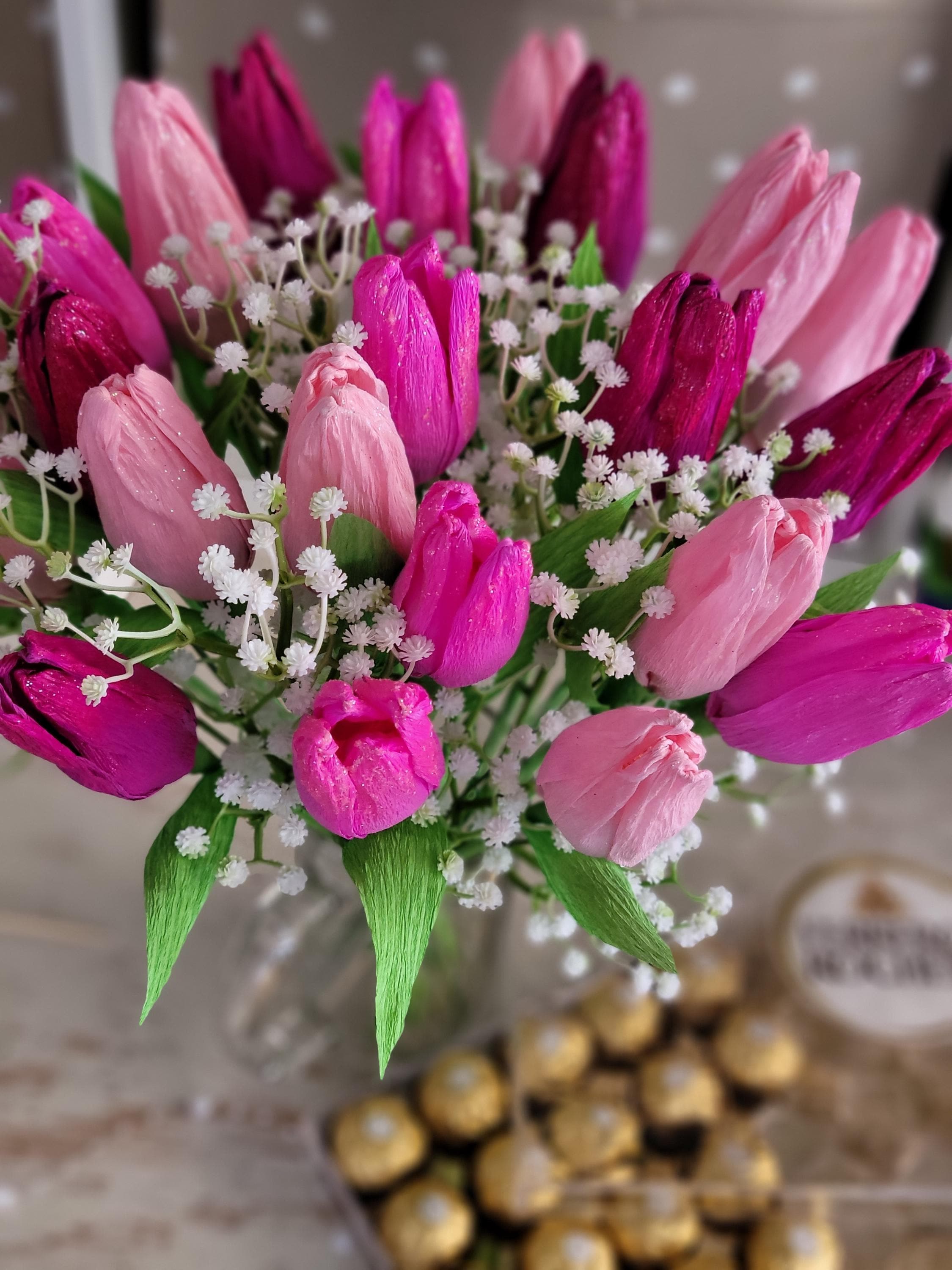 Ferrero Rocher Chocolate Bouquet: Handmade Crepe Paper Tulips - Etsy