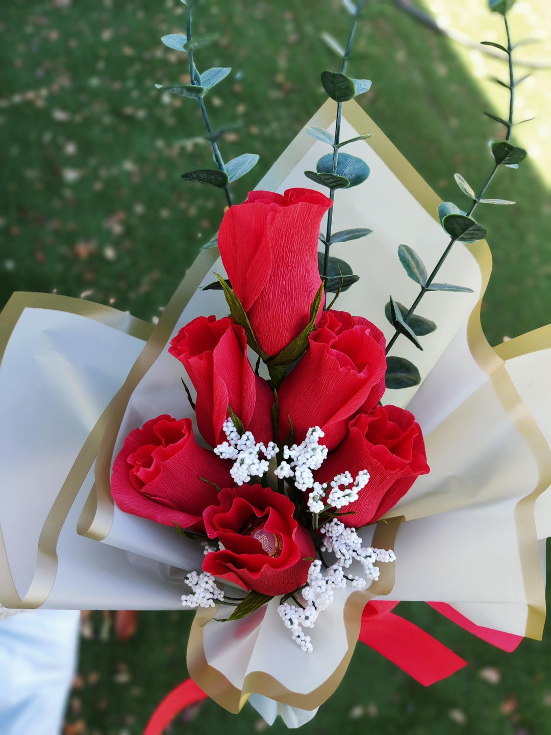 Crepe Paper Rose Bouquet With Ferrero Rocher Chocolates - Etsy