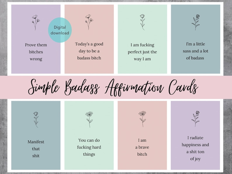Printable Simple Badass Affirmation Cards - Swearing Affirmation Cards ...