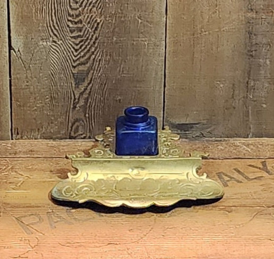 Vintage Brass Ink Well Stand - Etsy