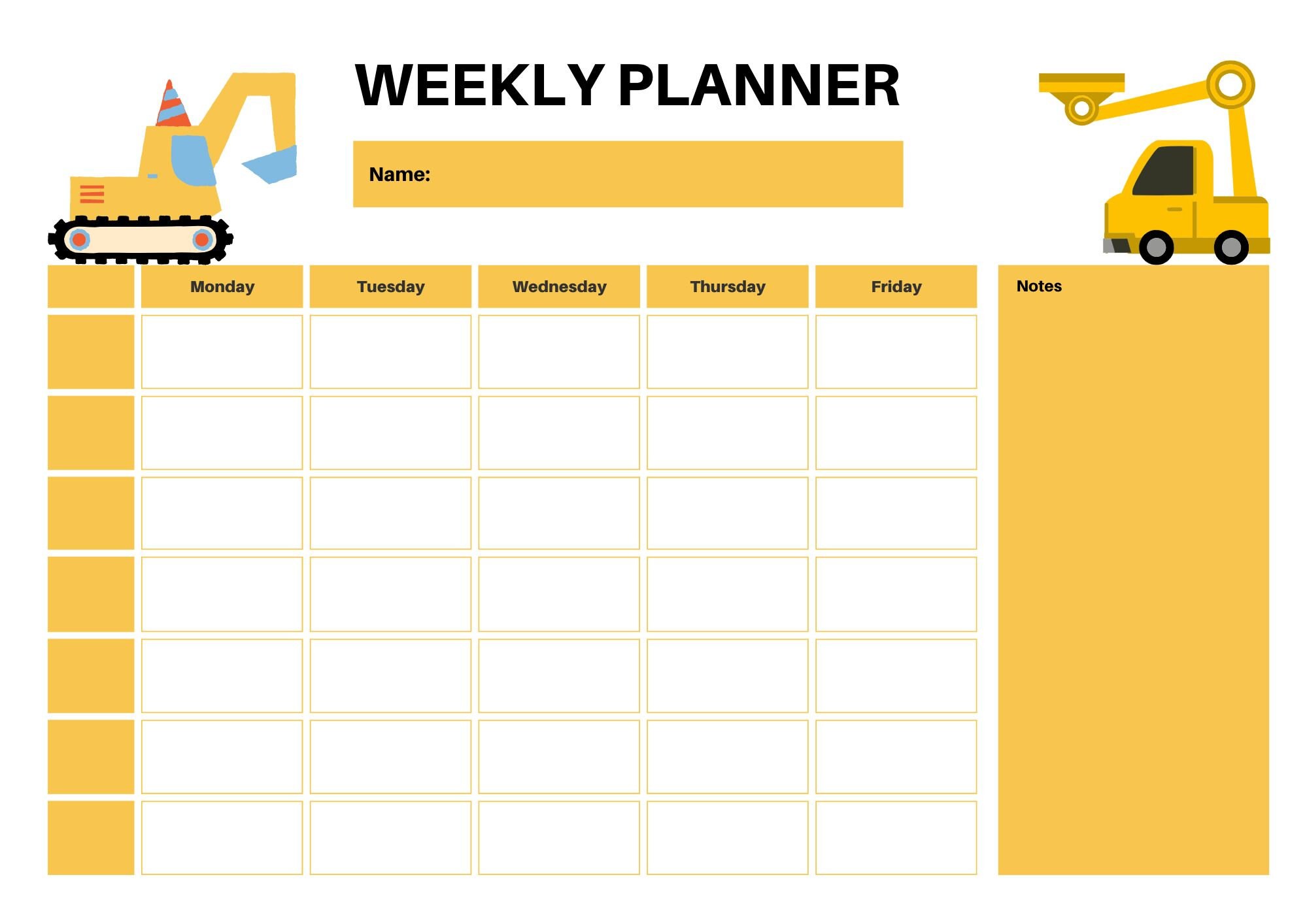 Printable Boys & Girls Kids Weekly School Planner, Timetable Chart ...
