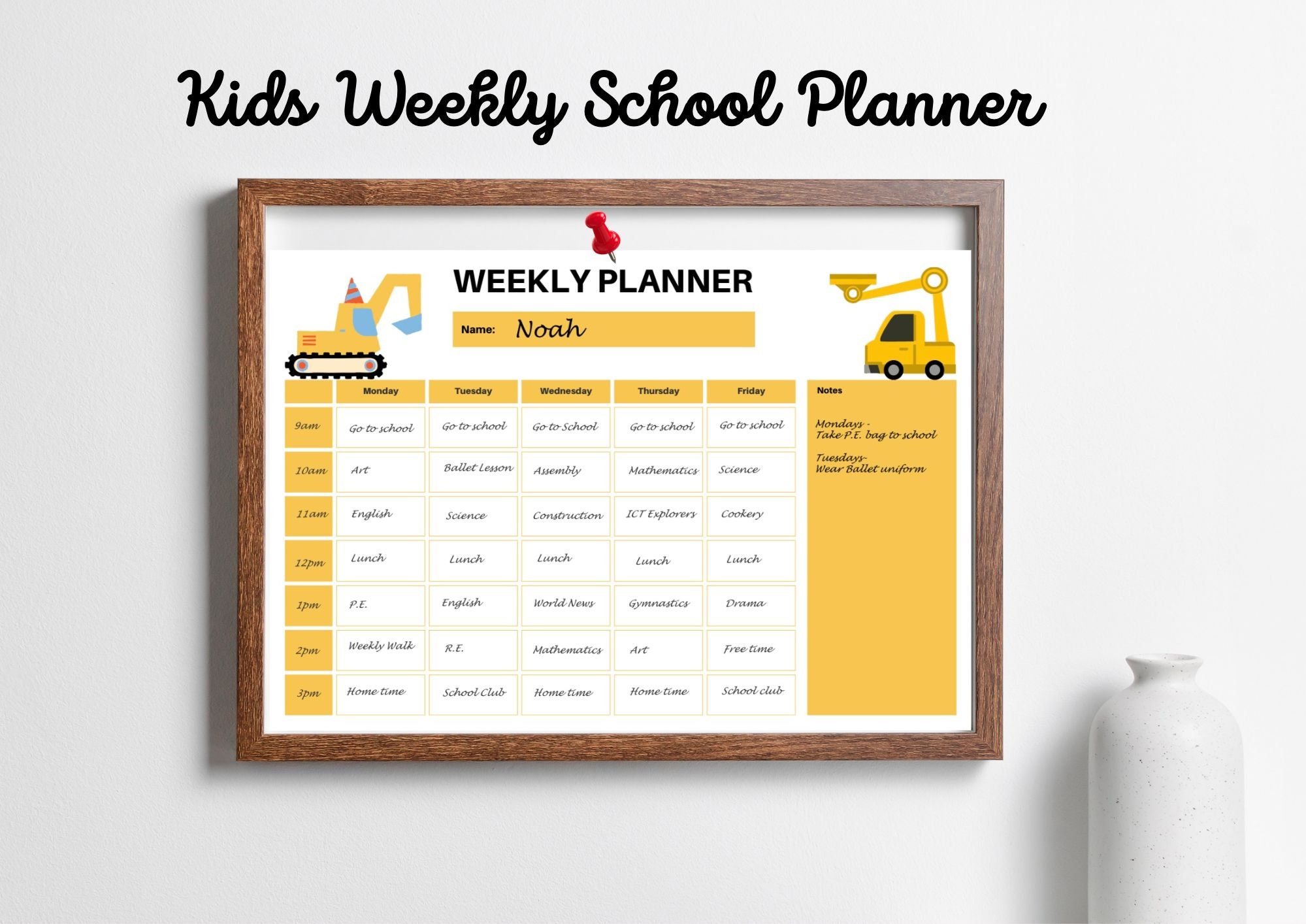 Printable Boys & Girls Kids Weekly School Planner, Timetable Chart ...