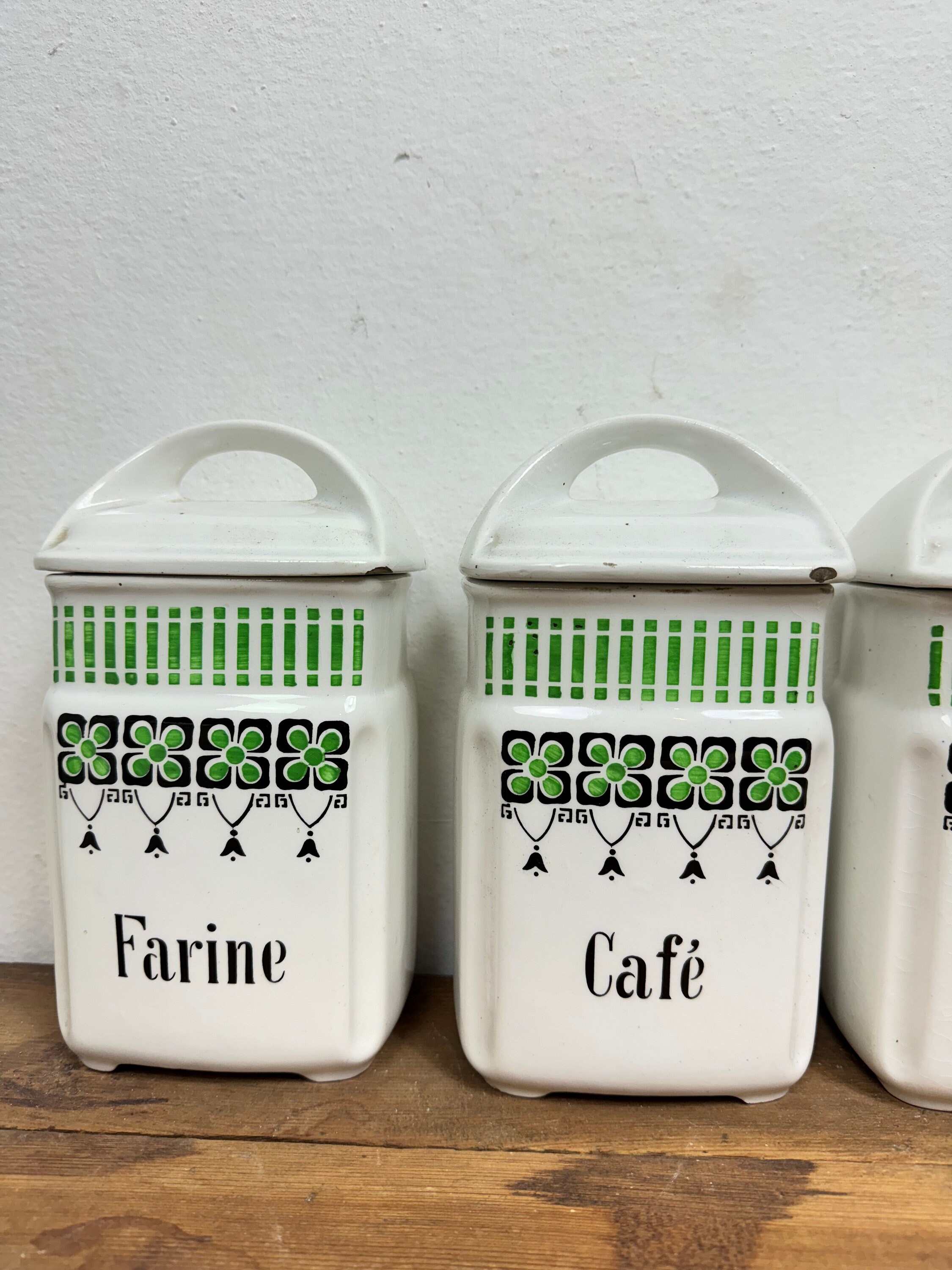 Vintage Labeled Kitchen Canisters Containers Jars II Green and White ...