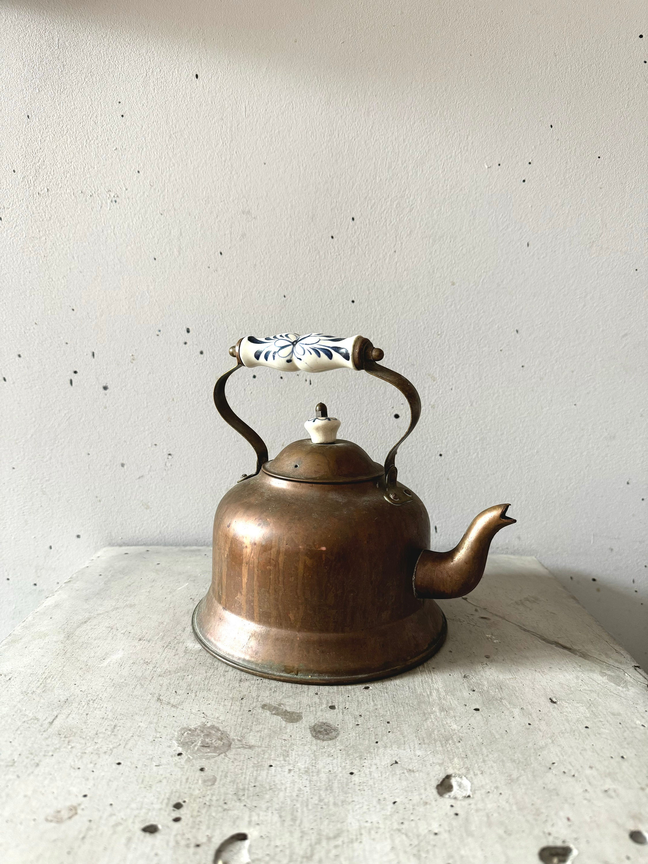 Vintage French Copper Tea Kettle With Porcelain Knob II Farmhouse ...
