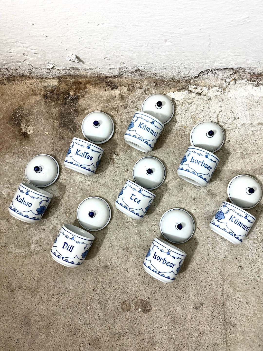 Small Ceramic Spice Containers II Kitchen Containers White Blue - Etsy