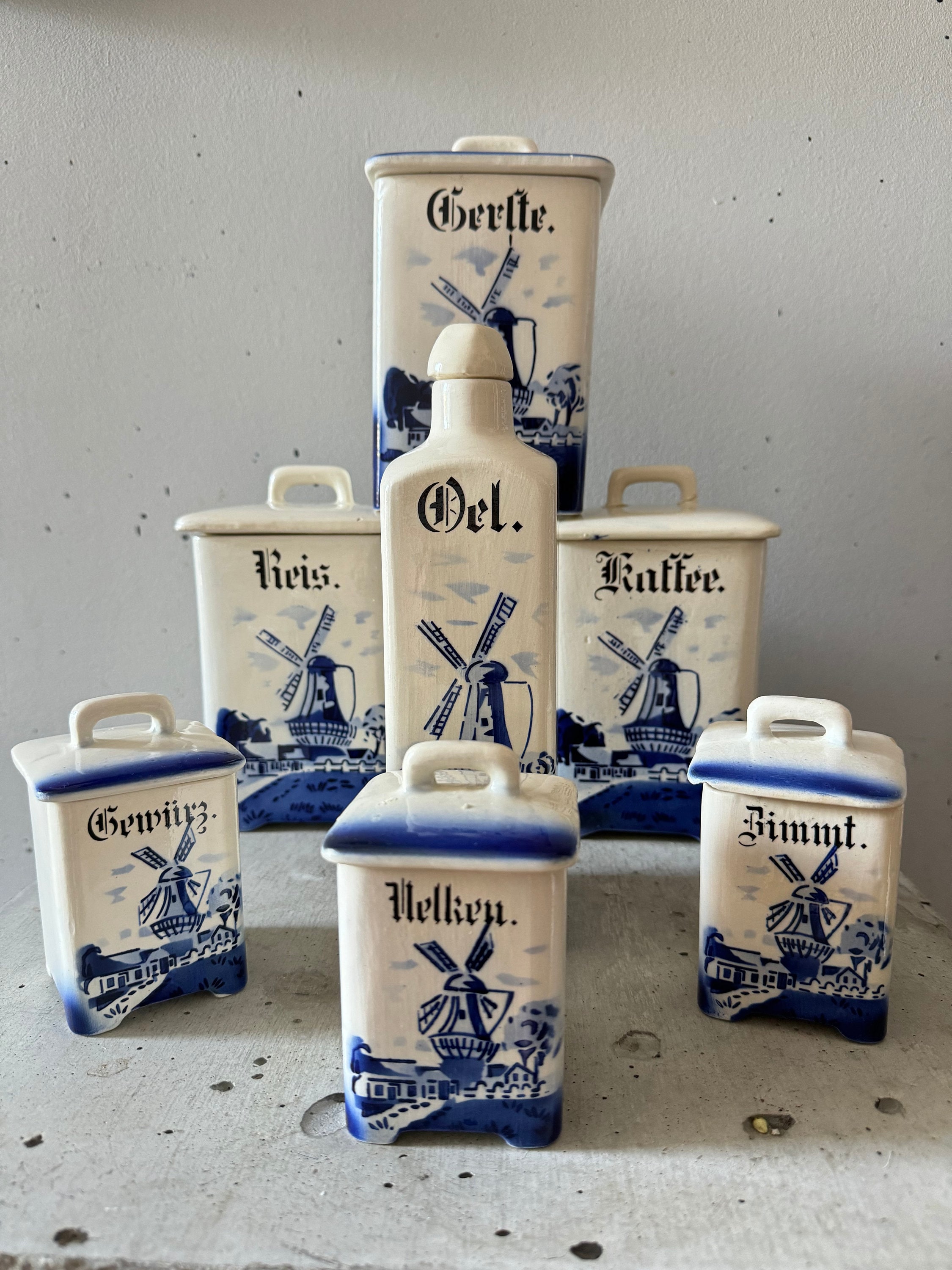 Ceramic Vintage Kitchen Containers II Blue White II Olive Oil Bottle II ...