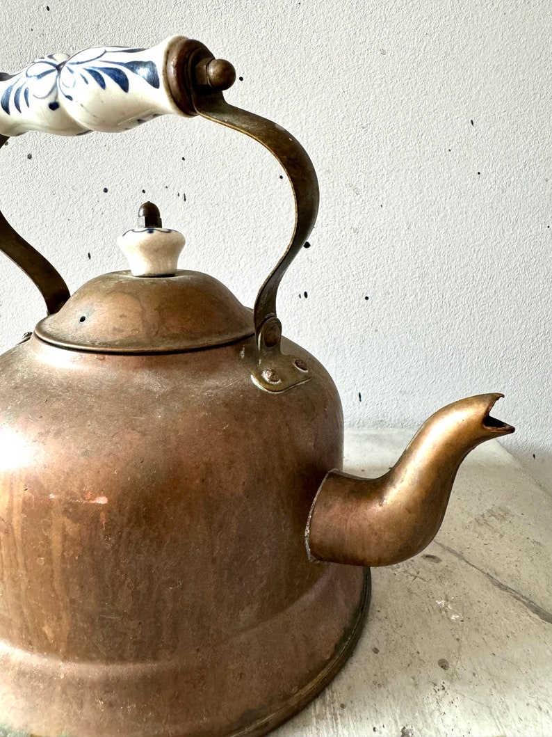 Vintage French Copper Tea Kettle With Porcelain Knob II Farmhouse ...