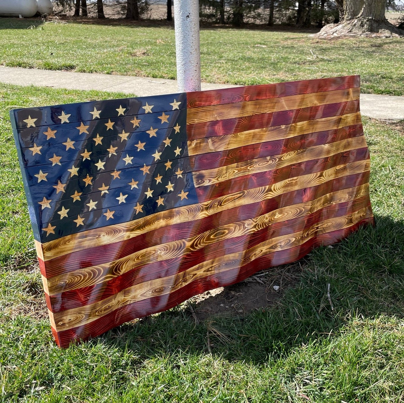 Wavy Wooden American Flag Rustic Flag Classic American Flag - Etsy