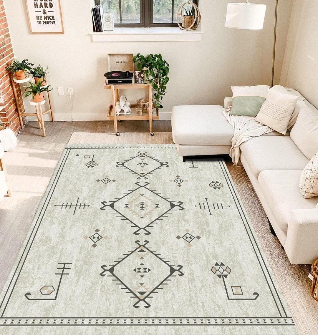 Sage Green Aztec Area Rug, Minimalist Boho Carpet, Non-slip Washable - Etsy