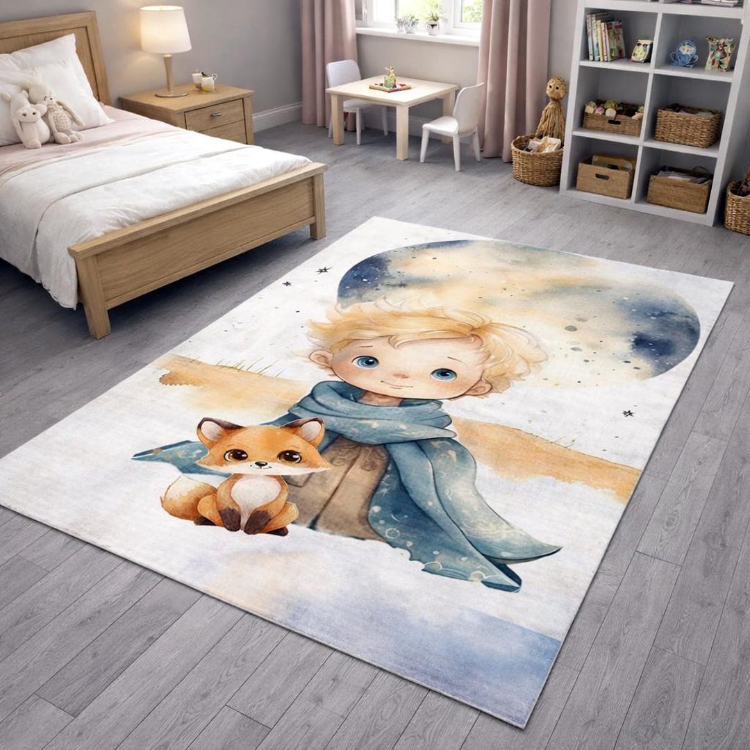 Little Prince and Fox Moonlight Rug – Dreamy Storybook Children’s ...