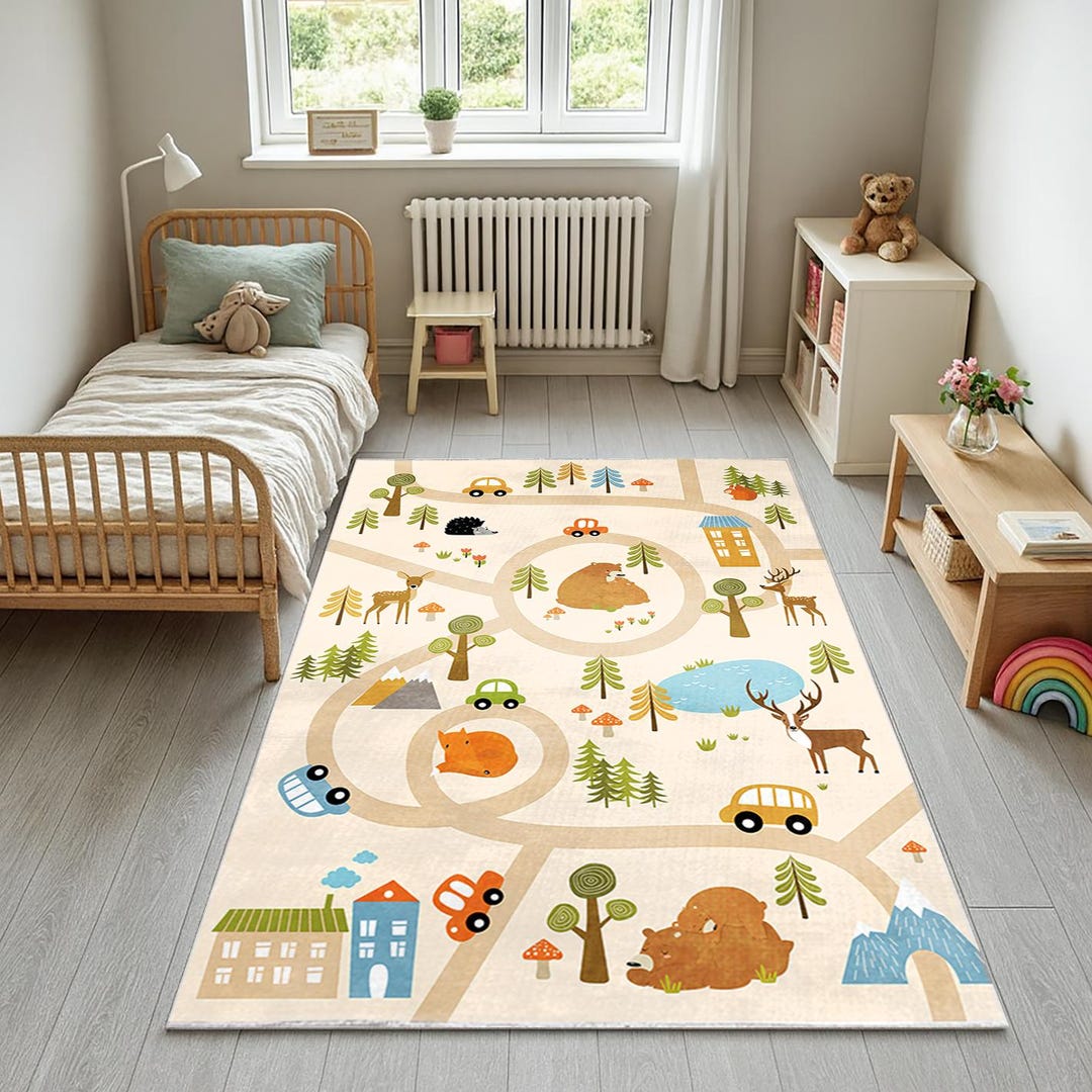 Woodland Animals Kids Rug: Bamboo Plush Forest Play Mat - Etsy