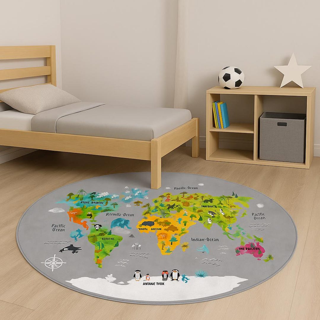 World Map Kids Round Rug – Educational and Colorful Play Carpet - Etsy