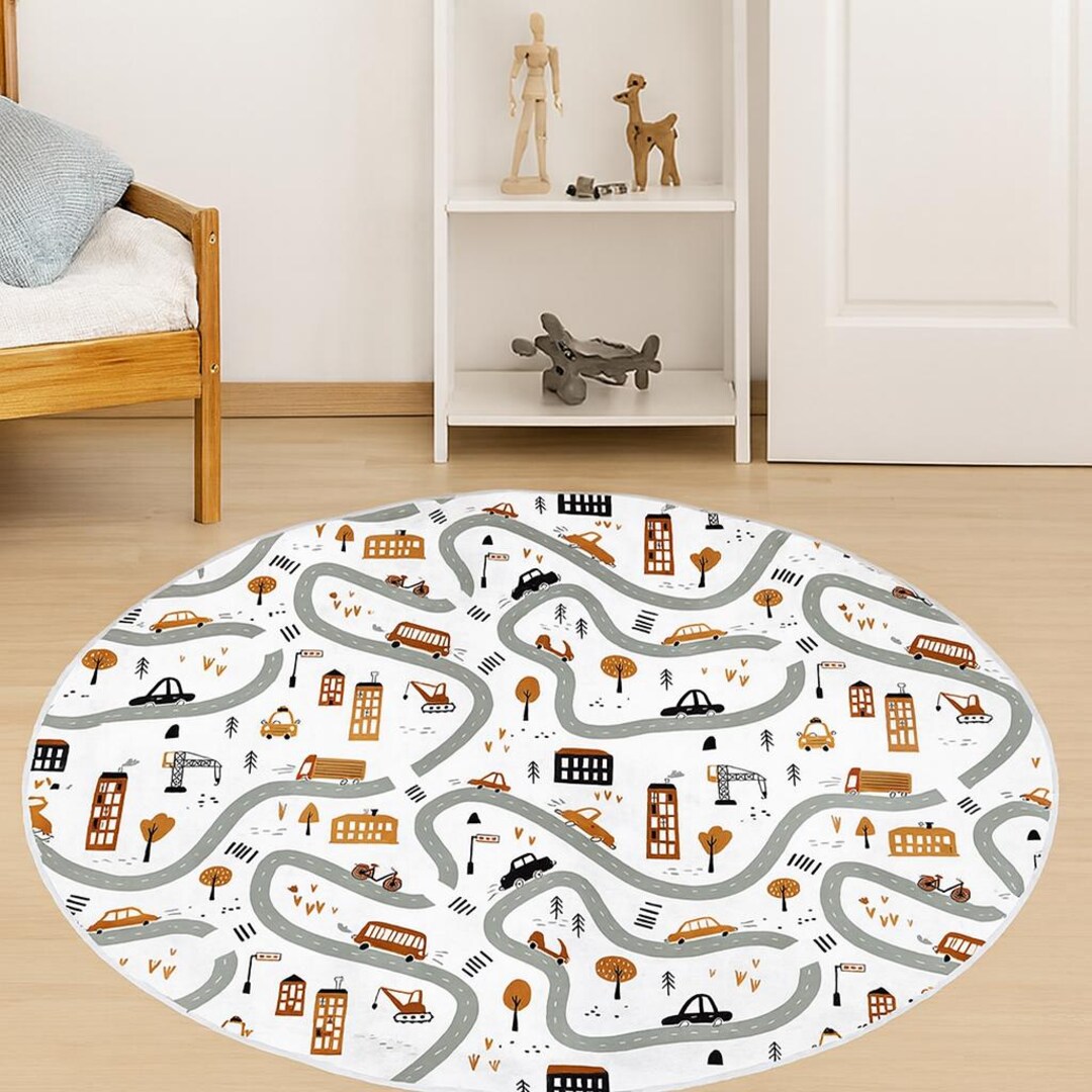 Modern Road Map Round Rug for Kids Room - Etsy