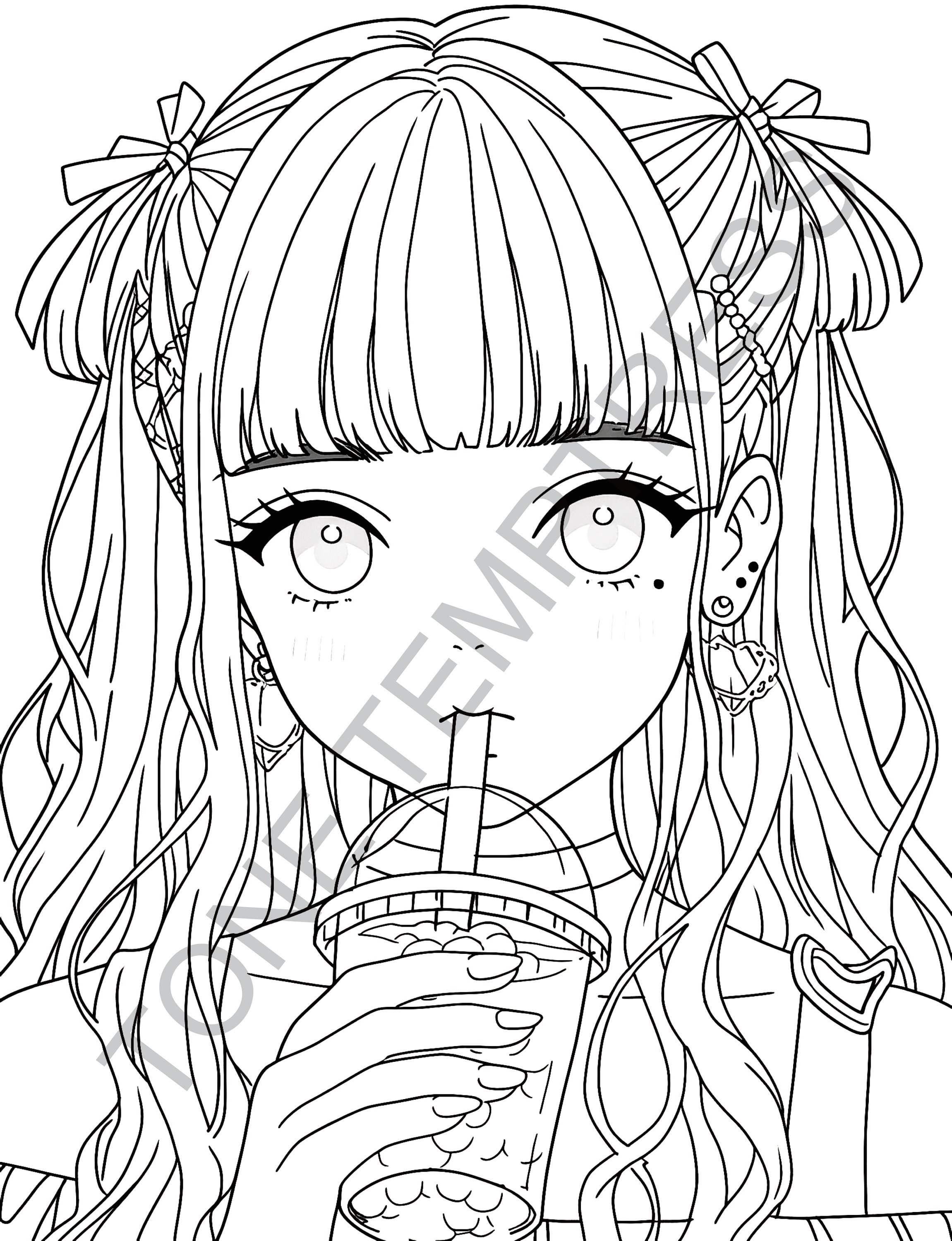 25 Anime Girls Coloring Book for Kids and Adults, Kawaii Girls Coloring ...