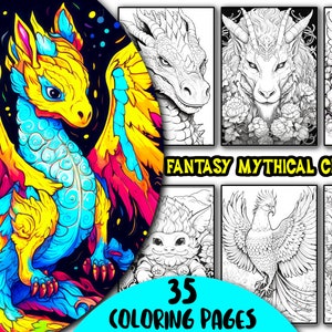 Fantasy Mythical Creatures Coloring Pages, Cute Magical Animals ...