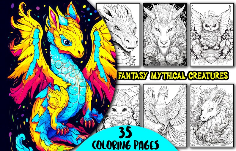 Fantasy Mythical Creatures Coloring Pages, Cute Magical Animals ...