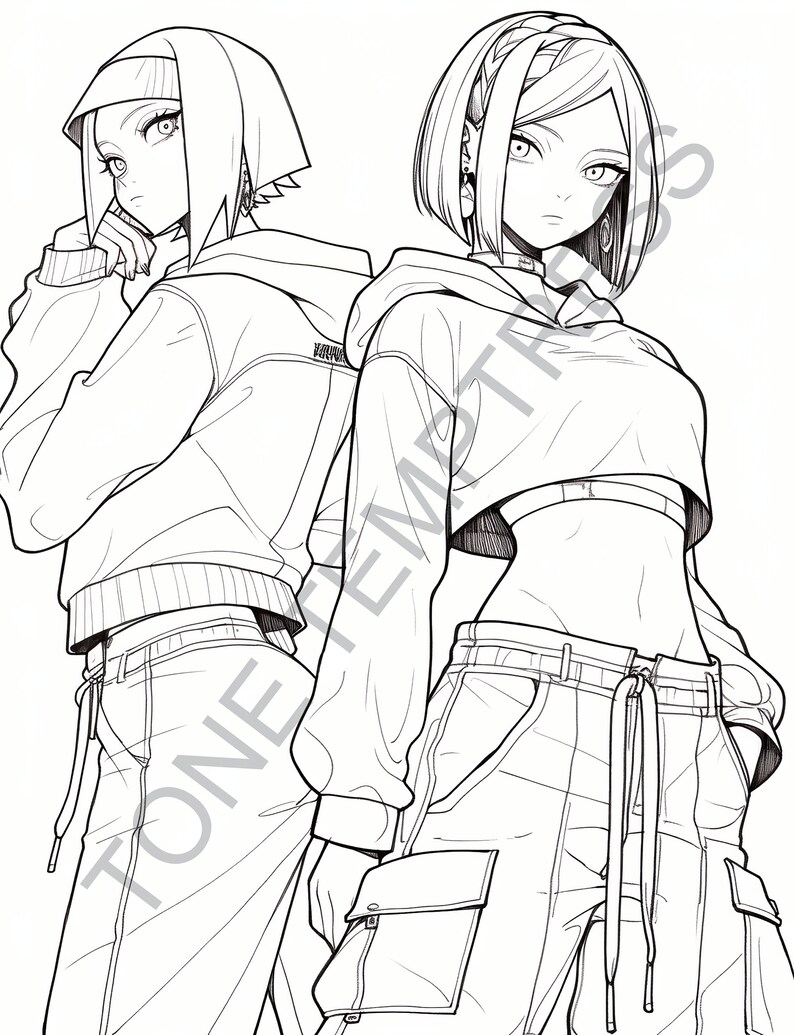 25 Anime Girls Coloring Book for Kids and Adults, Kawaii Girls Coloring ...