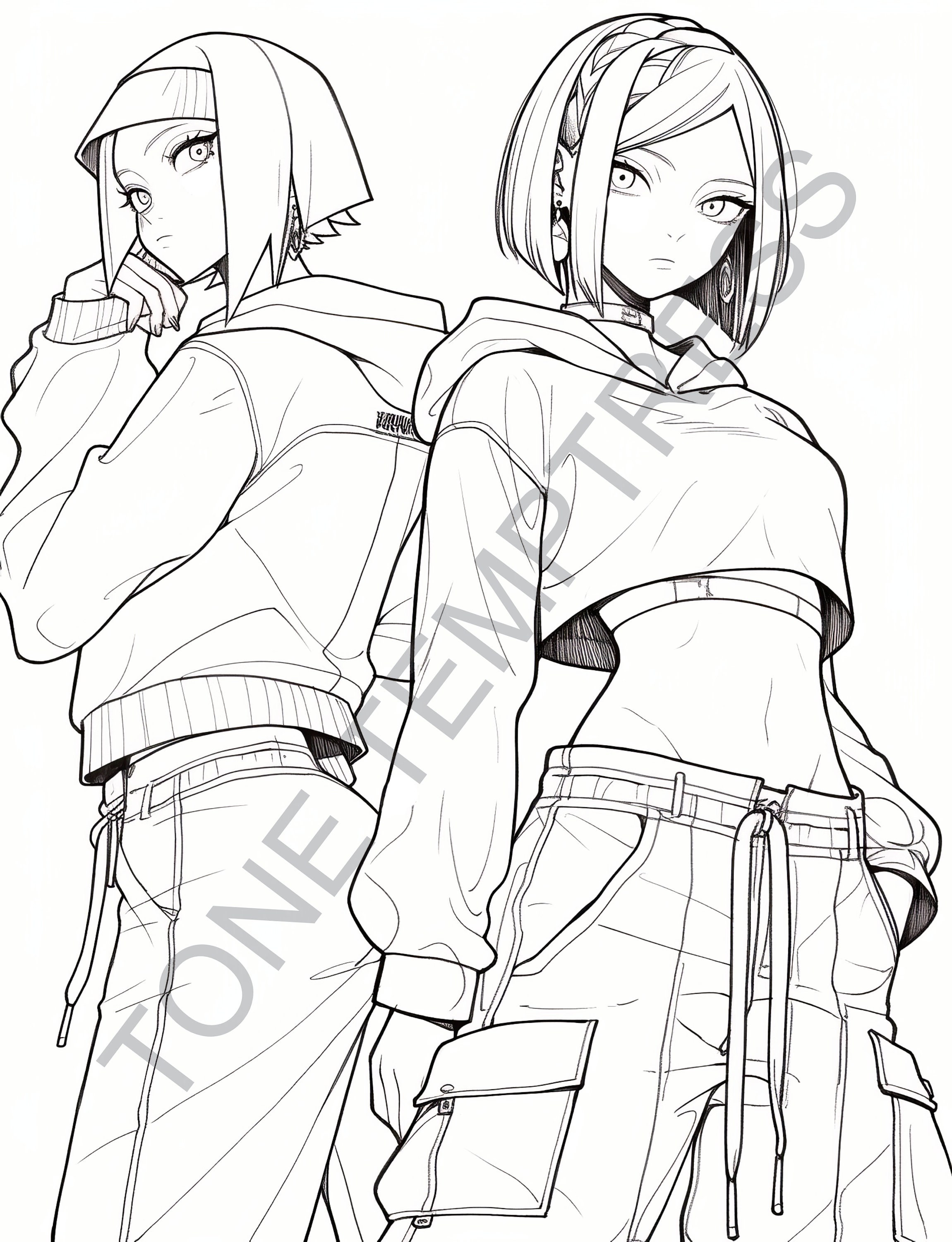 25 Anime Girls Coloring Book for Kids and Adults, Kawaii Girls Coloring ...