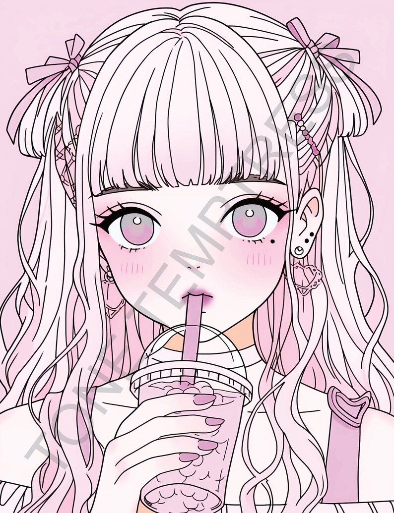 25 Anime Girls Coloring Book for Kids and Adults, Kawaii Girls Coloring ...